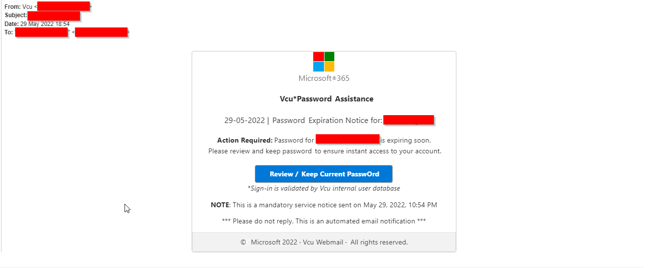 VCU Password Assistance (5/31/22) – Phishing Net