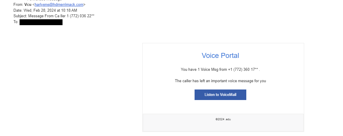 Scam Warning Voicemail Phishing Email Feb 28, 2024 at 10:18 AM ...