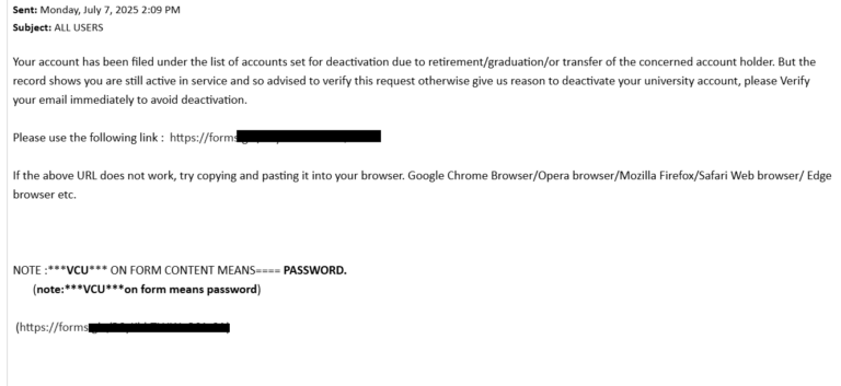 Phishing Email Reported with Fake Form – Phishing Net