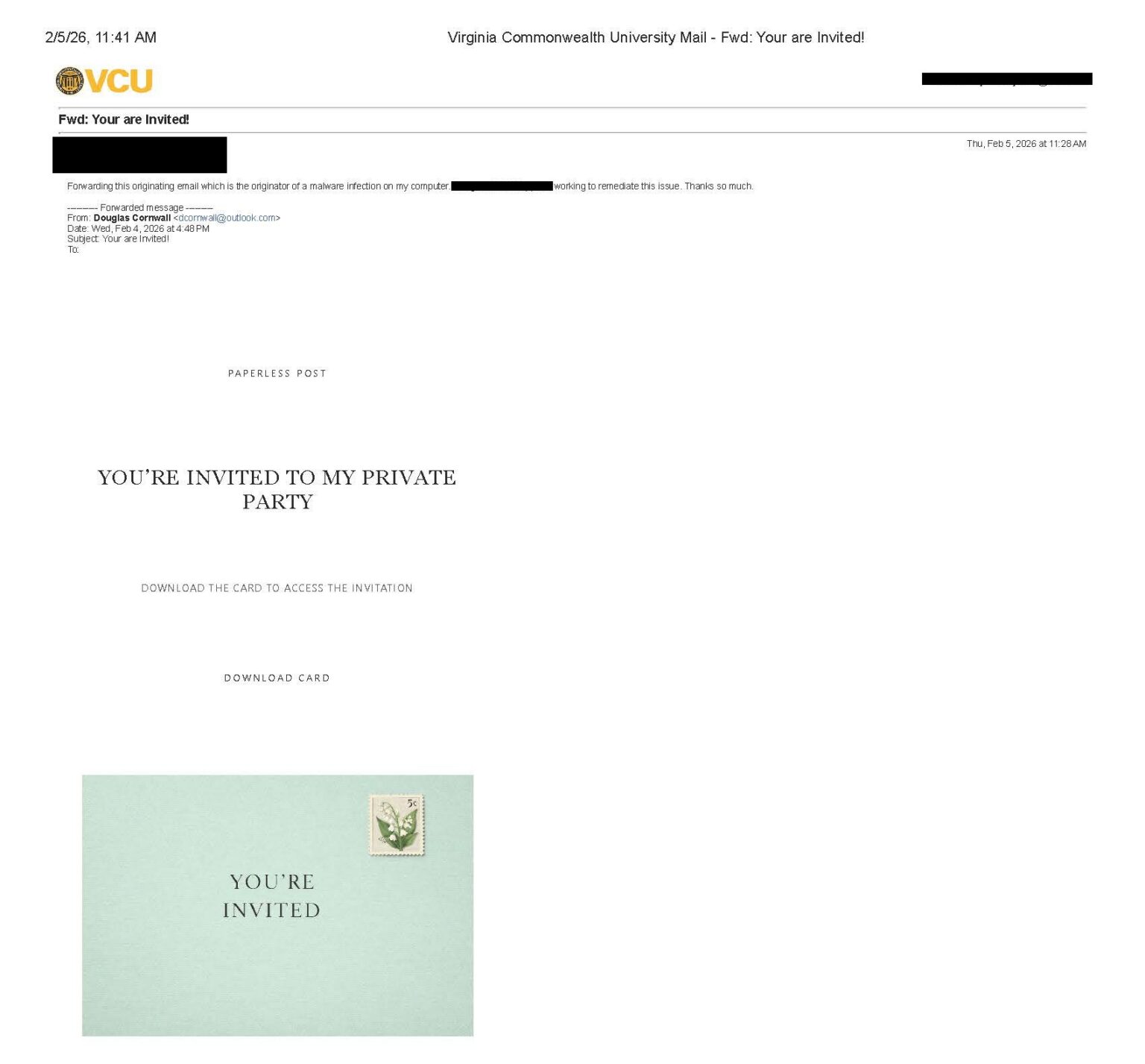 Invitation to party? SCAM – Phishing Net